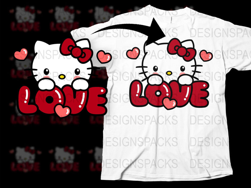 Cute Hello Kitty Love Red Bow Valentine Png Digital Download