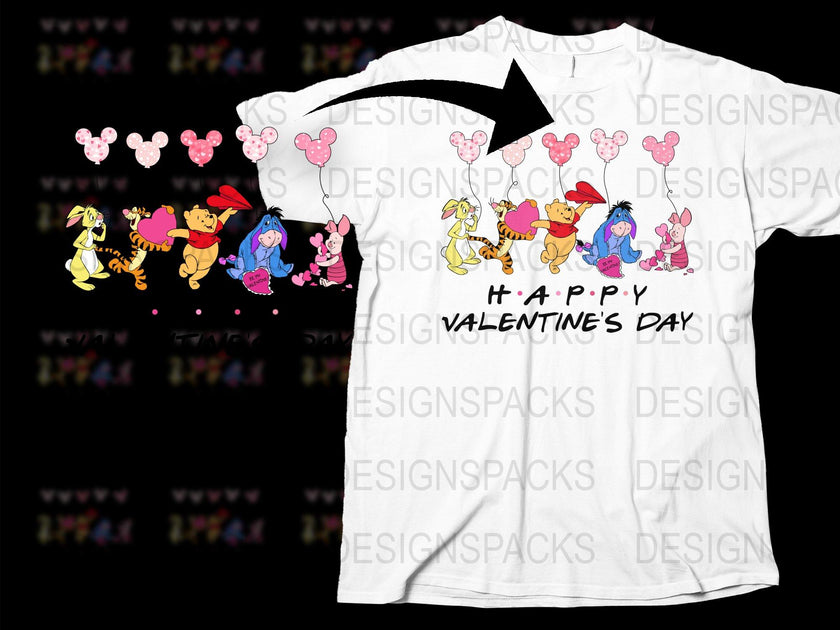 Happy Valentine's Day with Winnie the Pooh Png Digital Download