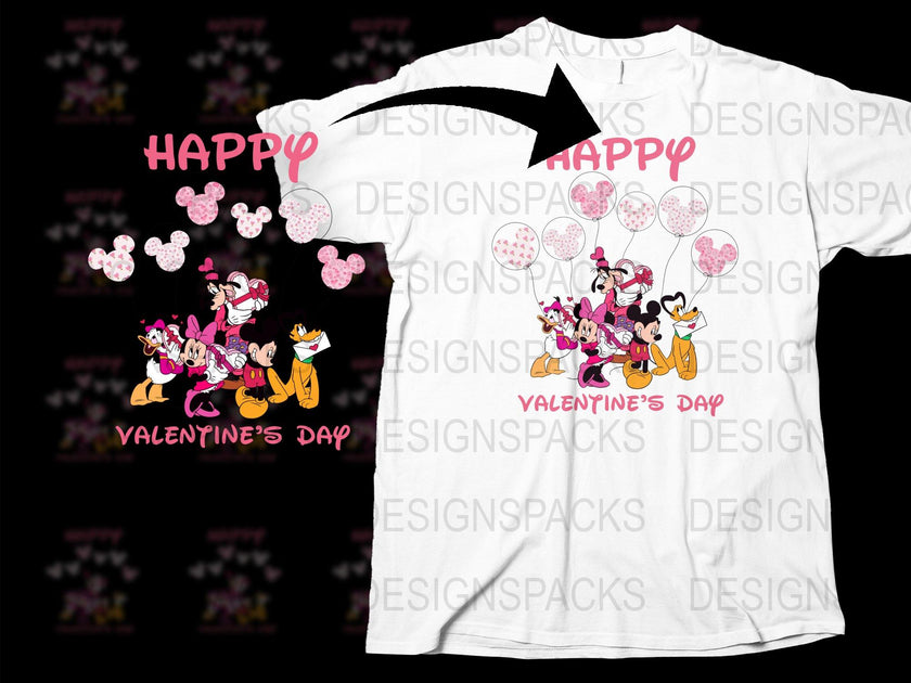 Happy Valentine's Day Disney Character Png Digital Download
