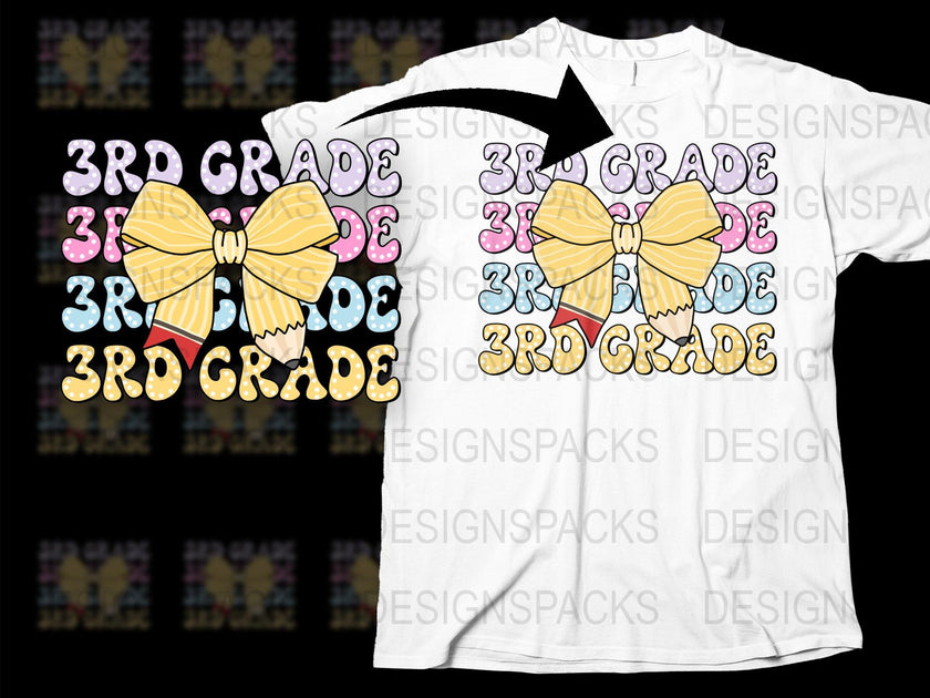 3rd Grade Pencil Bow Polka Dots Graphic Png Digital Download