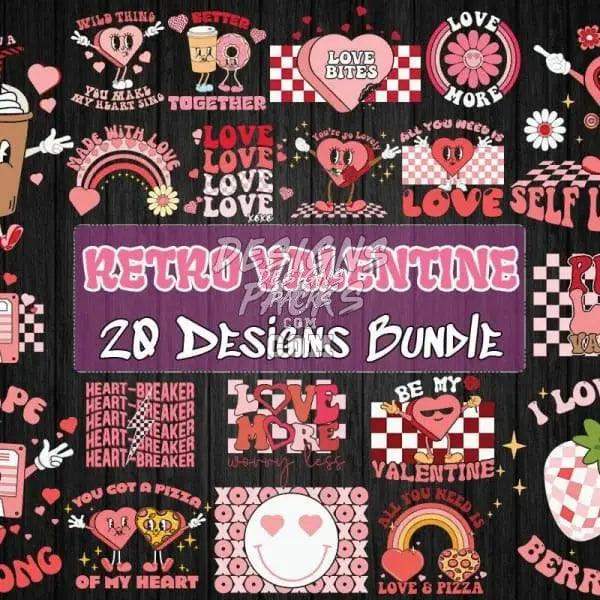 20 Valentine v3 Designs Bundle PNG