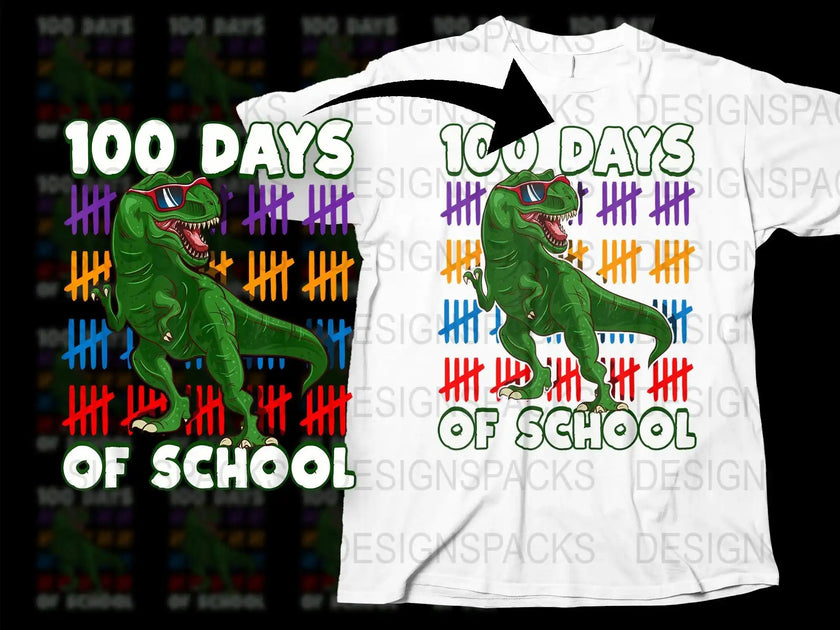 100 Days Of School Dinosaur Kids Png Digital Download