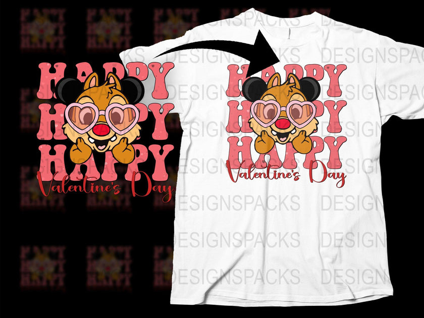 Happy Valentine's Day with Cartoon Character Png Digital Download