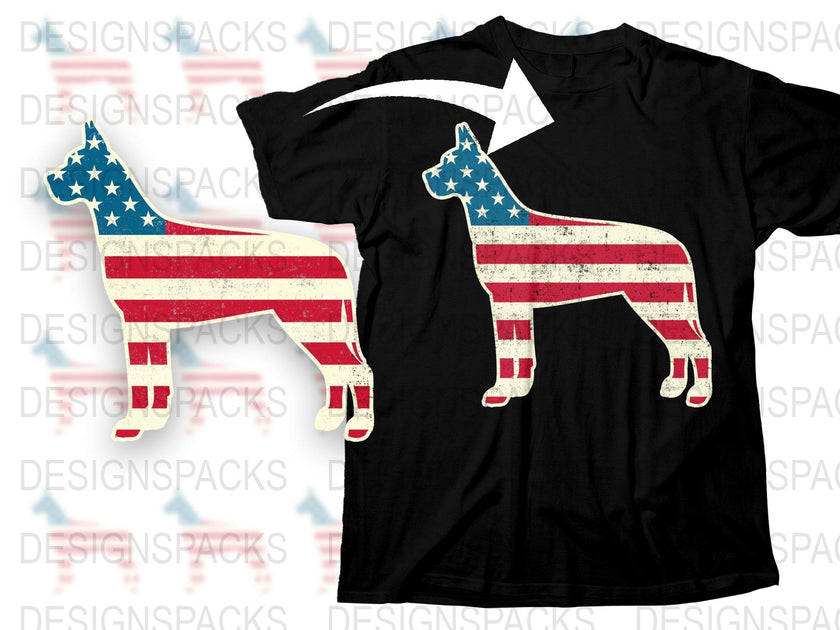 Patriotic American Great Dane Graphic Png Digital Download