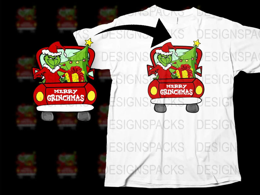 Merry Grinchmas with Christmas Tree in Car Graphic Christmas Png Digit