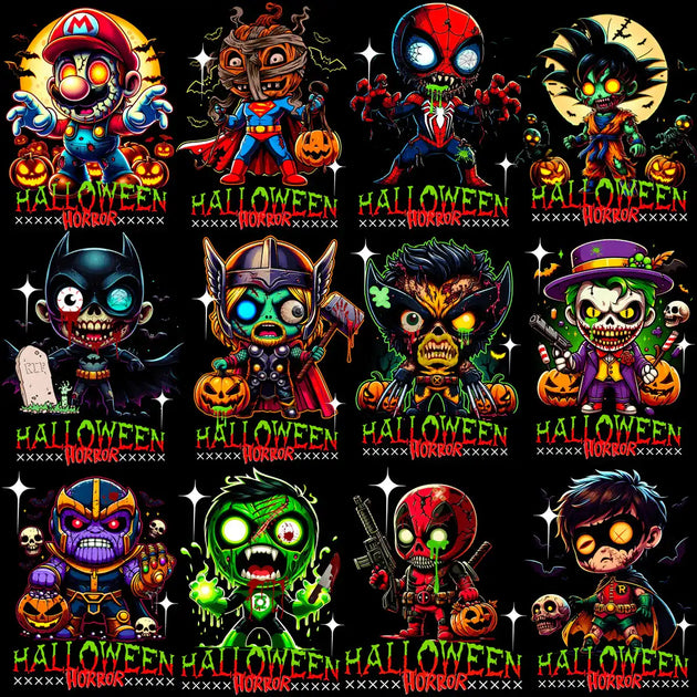 20 Horror Pop Culture Zombies Halftone Designs Bundle PNG