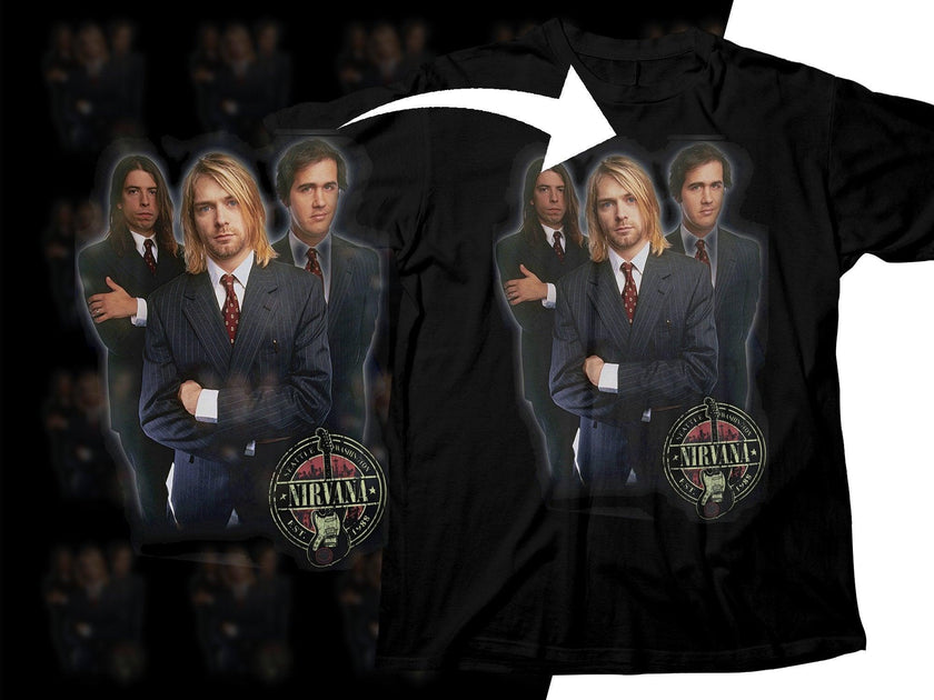 Nirvana Iconic Band Members In Suits Vibrant Design Png Halftone Digit
