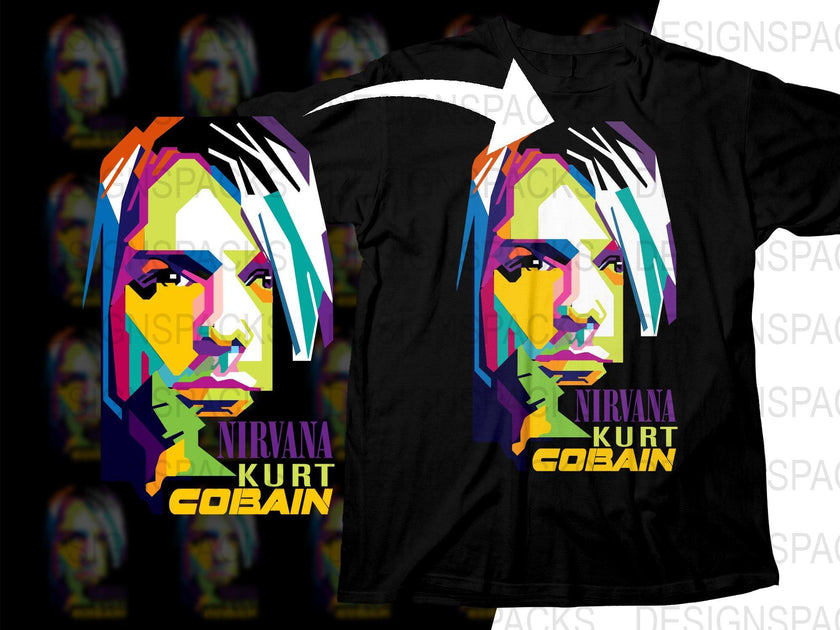 Nirvana Vibrant Colorful Kurt Cobain Rock Band Portrait Png Design Dig