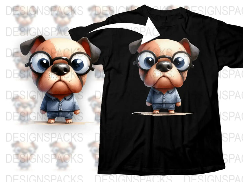 Dapper Dog With Glasses and Outfit Cartoon Animal Png Digital Download