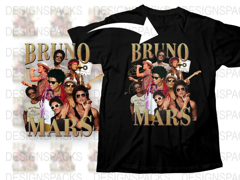Bruno Mars All Over Graphic Image Retro Bootleg Png Digital Download