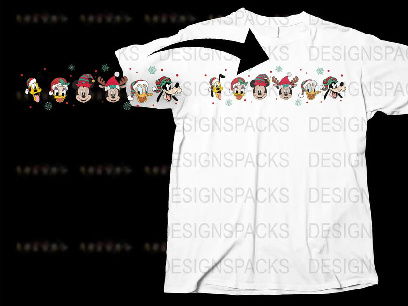 Christmas Disney Cartoon Characters Wearing Santa Hats Christmas Png D