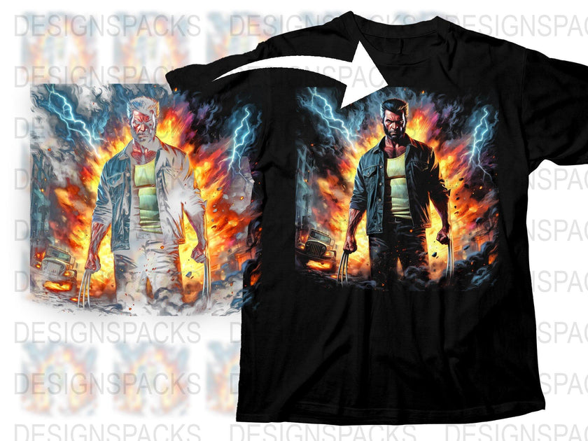 Intense Wolverine Comic Hero Explosion Art Png Digital Download