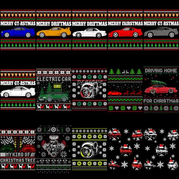 11 Ugly Christmas Cars Designs Bundle PNG