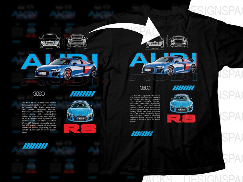 Audi R8 Blueprint Design Graphic Png Digital Download