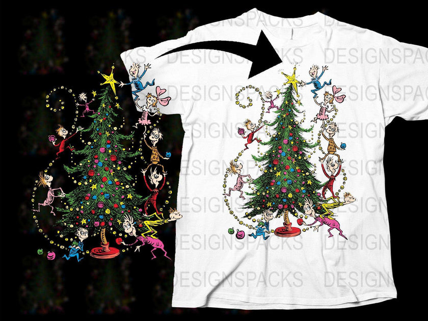 Whoville Characters Around Christmas Tree Png Digital Download