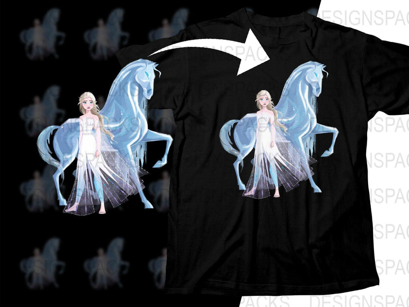 Magical Frozen Elsa with Ice Stallion Png Digital Download