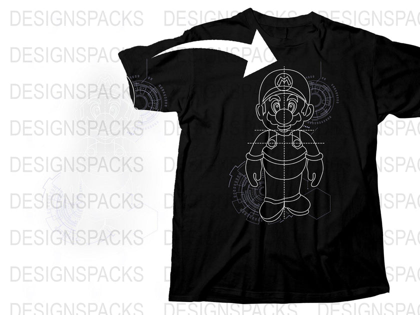 Retro Mario Blueprint Design Png Digital Download