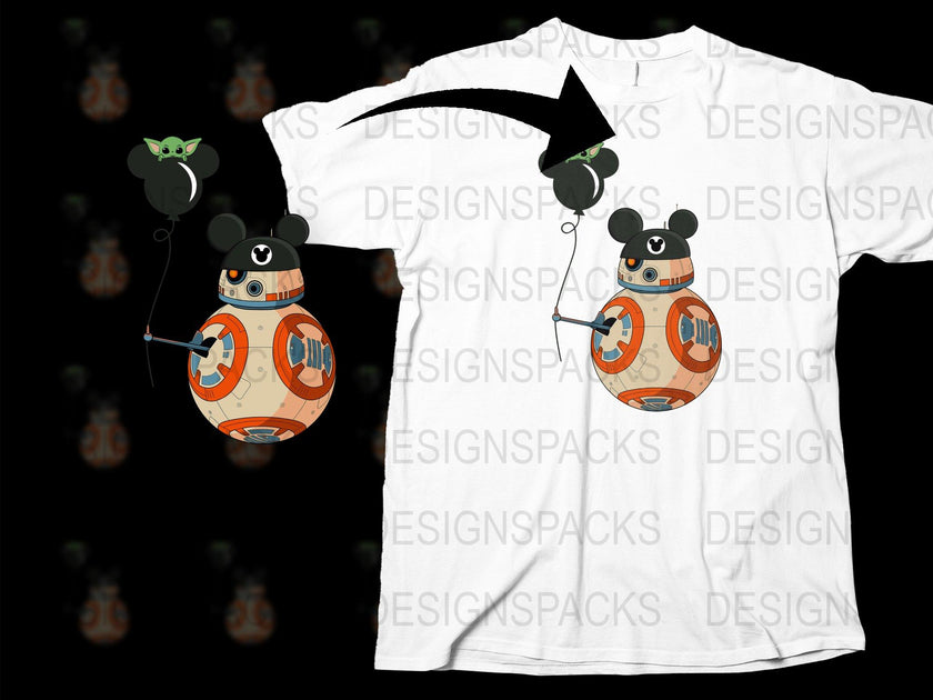 Star Wars Droid with Baby Yoda Balloon Png Digital Download