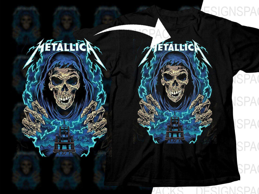 Metallica Skeleton With Lightning Rock Band Graphic Png Halftone Digit