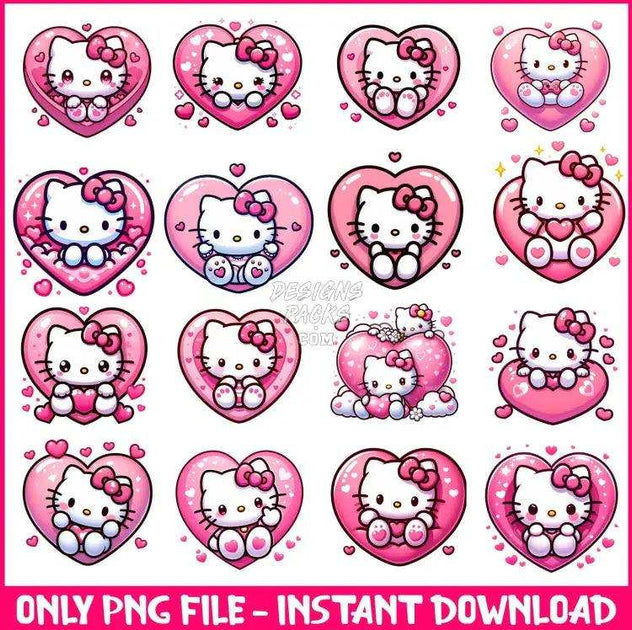16 Heart hello kitty valentine Designs Bundle PNG