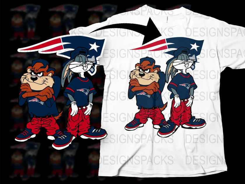 Bugs Bunny and Tazz Football Patriots Fan Png Digital Download
