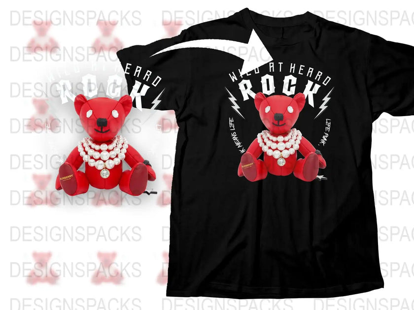 Iconic Designer Teddy Bear with Unique Jewelry Prints Png Digital Down