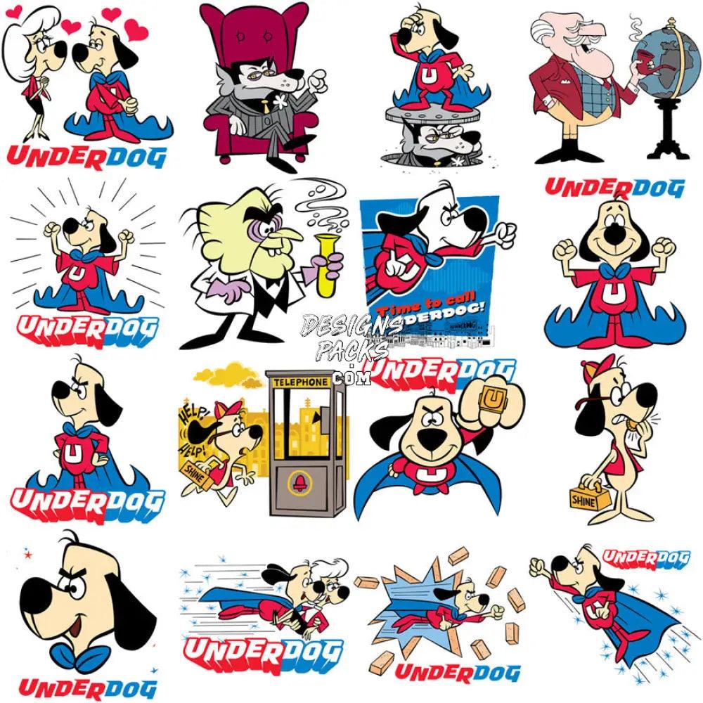 19 Cartoon Super Under Dog Hero Designs Bundle PNG