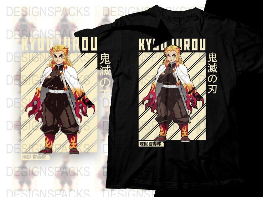 Rengoku Kyoujurou Standing Flame Design Anime Png Digital Download