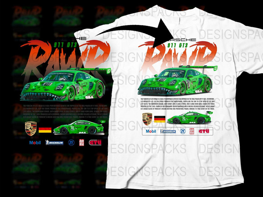 Porsche 911 GT3 T-Rex Rawr Inspired Racing Graphic Png Digital Downloa