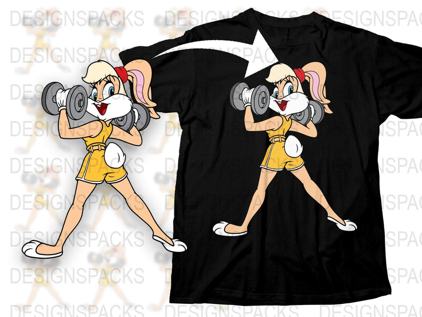 Animated Bunny Lifting Weights GYM Fitness Png Digital Download