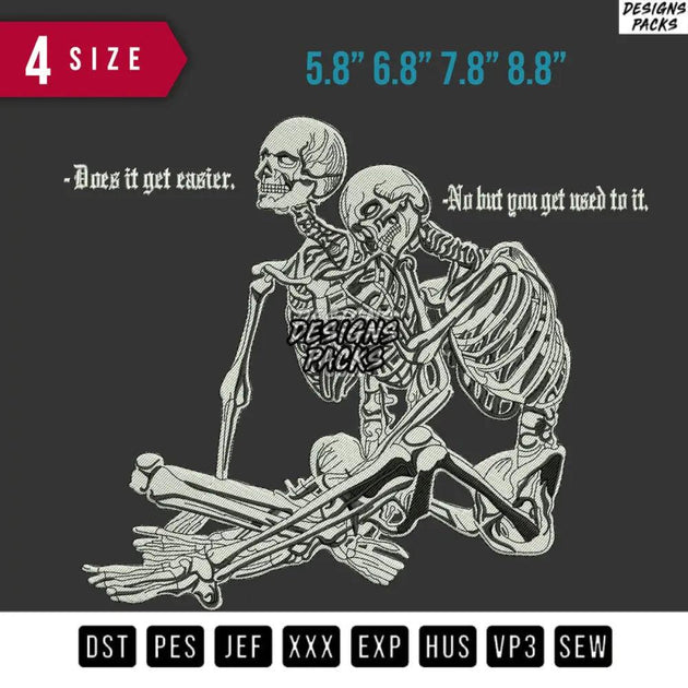 2 Skeleton Hug Embroidery Design