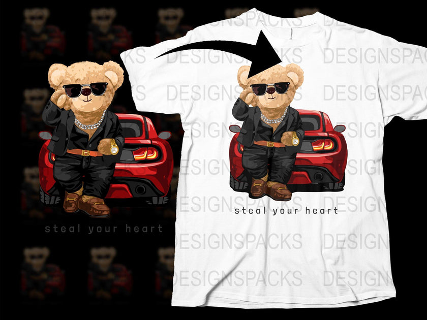 Steal Your Heart Cool Teddy Bear Car Png Digital Download