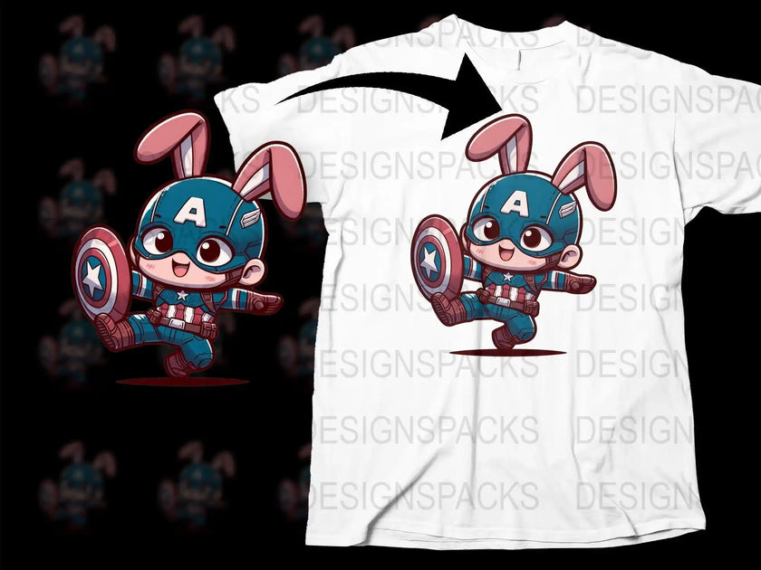 Captain America In Fun Easter Bunny Style Png Digital Download
