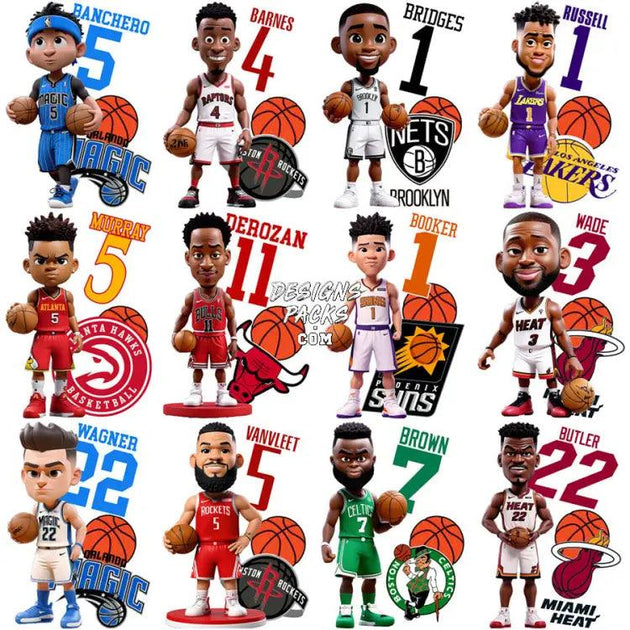 25 Figurine Style Basketball Players Designs Bundle PNG + PSD V2