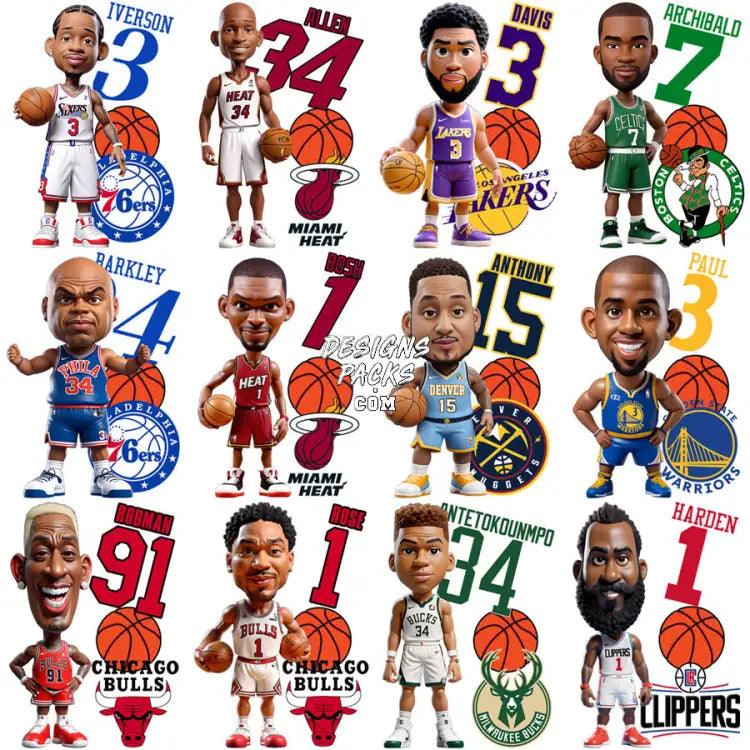 25 Figurine Style Basketball Players Designs Bundle PNG + PSD V3
