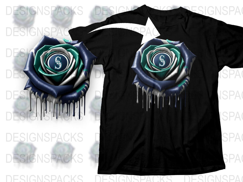 Seattle Mariners Rose Dripping MLB Team Name Logo Png Digital Download