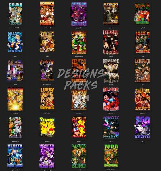28 Anime Bootleg Mix V8 Designs Bundle PNG