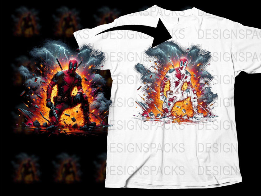 Vibrant Explosion Design with Deadpool Png Digital Download