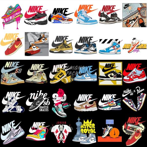 29 Sneakers Brand Swoosh Designs Bundle PNG AI