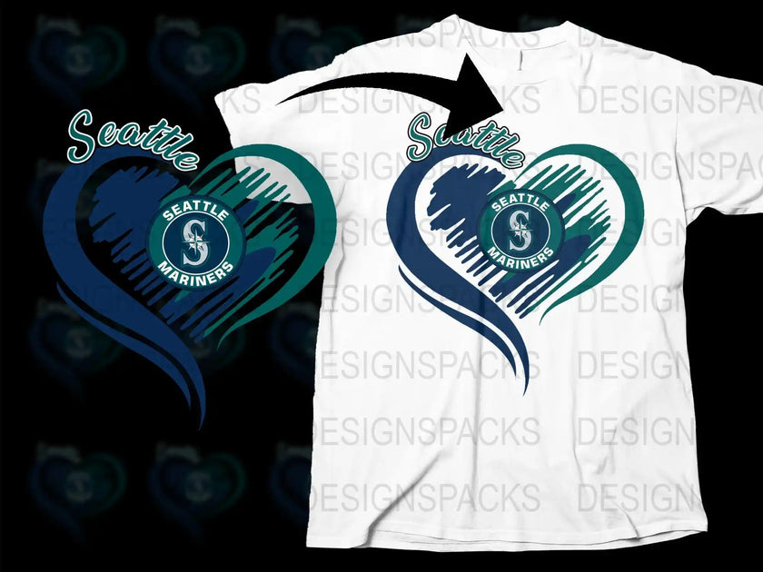 Stylish Seattle Mariners Fan Heart Logo Png Digital Download