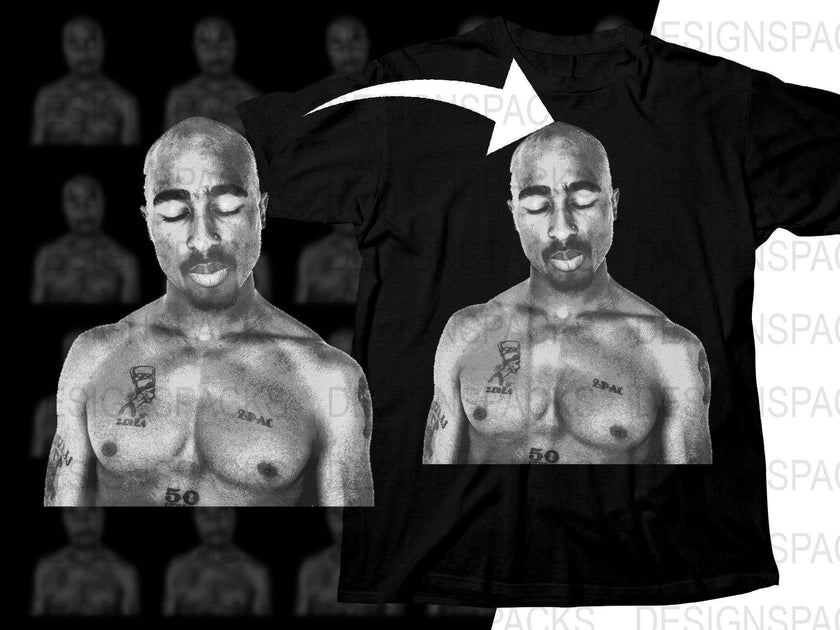 Iconic Image of 2Pac Shakur with Tattoos Png Digital Download
