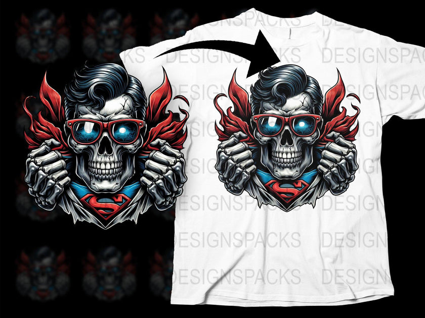 Skeleton with Superman Logo Graphic Png Digital Download