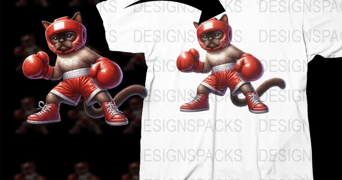 Siamese Cat Boxing Champion With Red Gloves And Gear Png Digital Downl ...