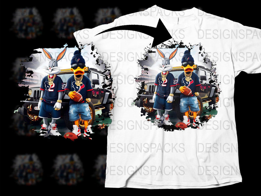 Cartoon Characters Wearing Houston Texans NFL Png Digital Download