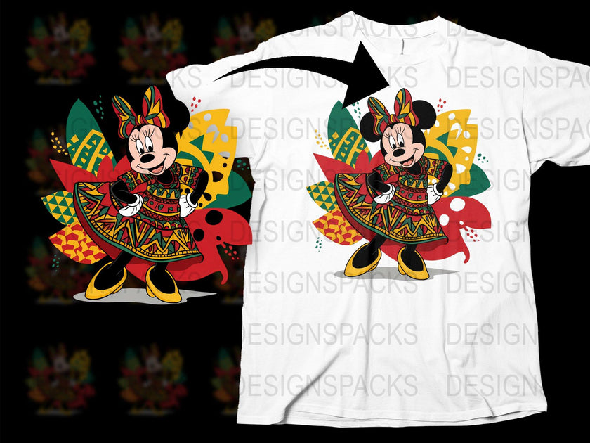 Vibrant Minnie Mouse African Design Png Digital Download