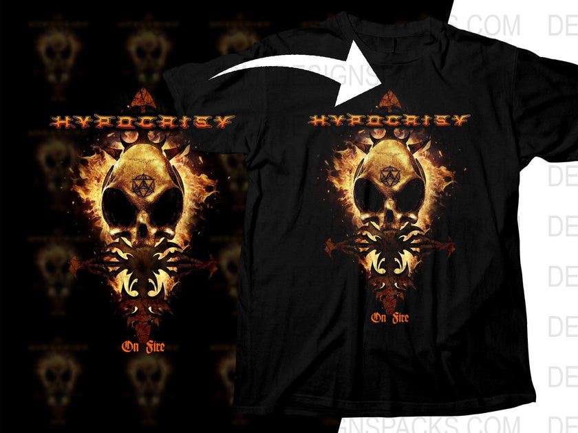 Hypocrisy On Fire Skull with Flames Rock Png Halftone Digital Download