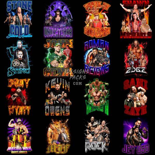 30 Wrestling V4 Designs Bundle PNG