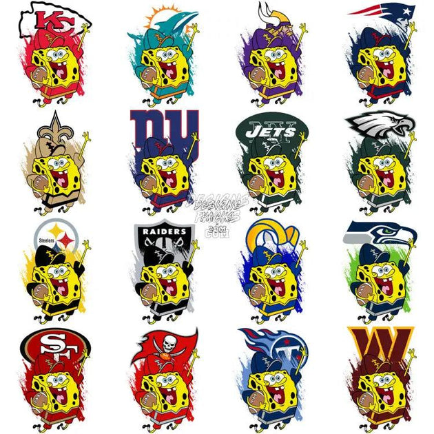 32 BoB Cartoon Sponge Football Teams Designs Bundle PNG + PSD