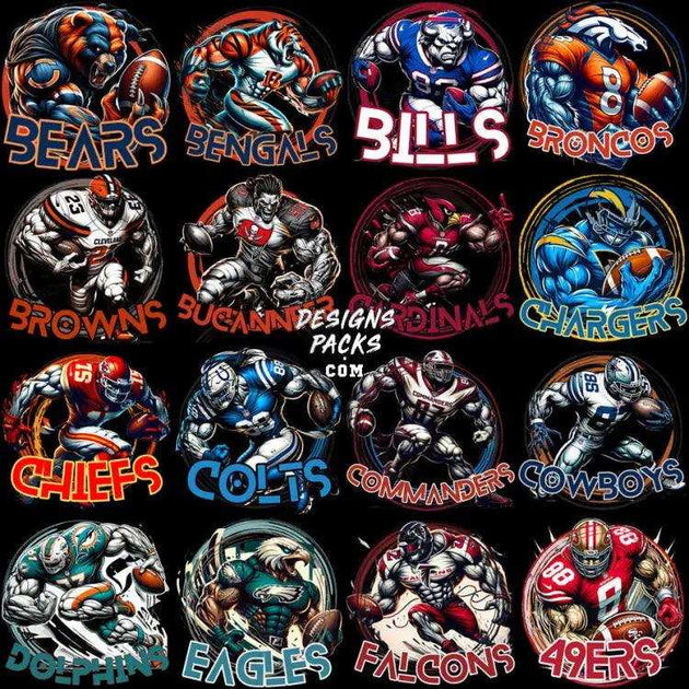 32 Teams Mascots Football Designs Bundle PNG