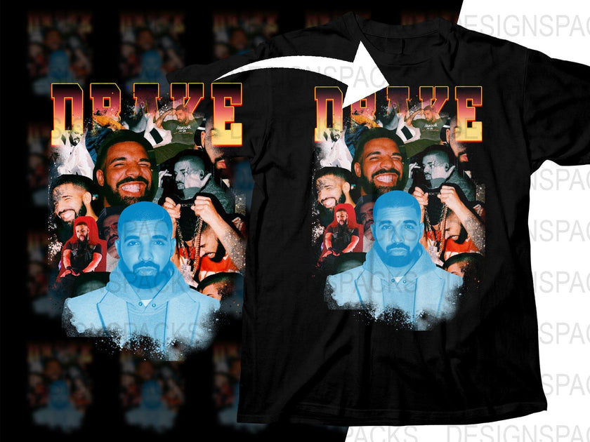 Drake Collage with Blue Portrait Graphic Png Digital Download